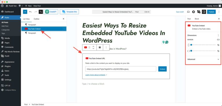 How to Change the Size of Embedded YouTube Video in WordPress
